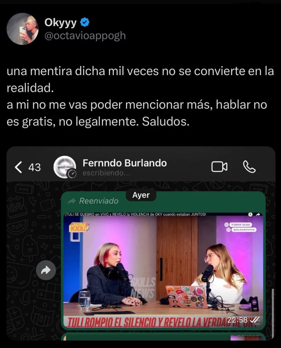 Oky reveló que inciará acciones legales contra Tuli Acosta: "Hablar no ...